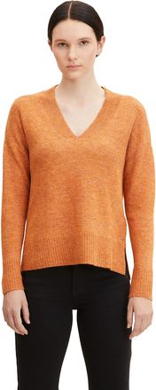 Tom Tailor Damen Basic Pullover mit V-Ausschnitt 1033309, 30345 - Rusty Amber Melange, S