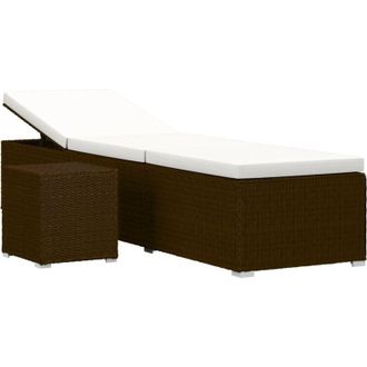 vidaXL Vidaxl - Sonnenliege mit Auflage und Teetisch Poly Rattan Braun