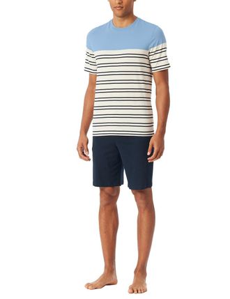 Schiesser Herren Schlafanzug kurz Rundhals-Casual Essentials Pyjamaset, Pacific Blue_182602, 52