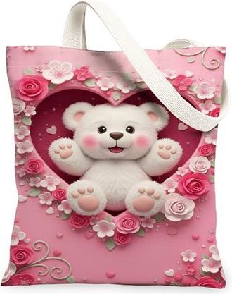 Generic Sacs fourre-tout en toile florale, adorable motif dours r&eacute;utilisables, sacs d&eacute;picerie printaniers, l&eacute;gers et lavables en toile pour, p&ecirc;che, 13x15 Inch