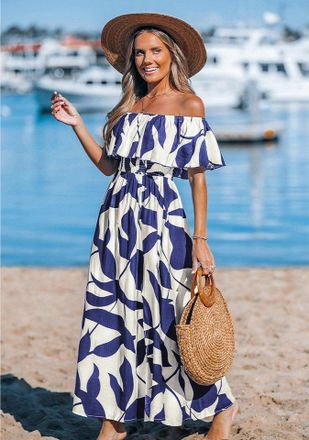 Cupshe Maxikleid R&uuml;schen Oberteil mit Schulterausschnitt und Schlitz mit Volant