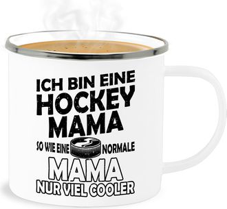 Shirtracer Emaille Becher Blechbecher - Tassen - Ich bin eine Hockey Mama - So wie eine normale Mama nur viel cooler - schlicht - schwarz - 300 ml - Weiß Silber 