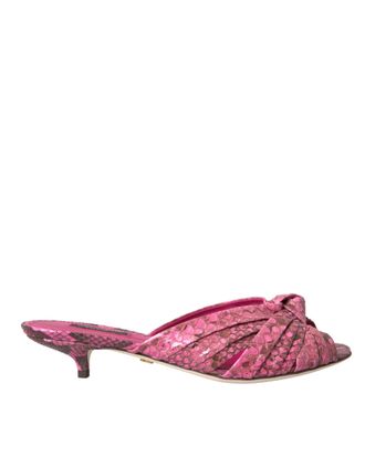 Dolce & Gabbana Pink Exotic Leather Kitten Heels Slides Schuhe