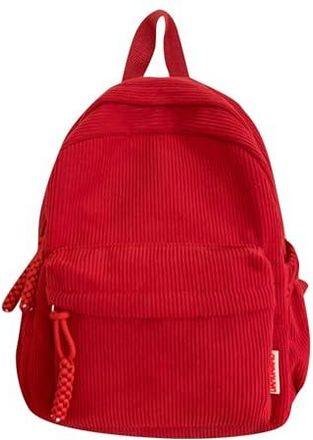 Generic Sac &agrave; dos d&eacute;contract&eacute; en velours c&ocirc;tel&eacute; pour &eacute;tudiant - Sac &agrave; bandouli&egrave;re - Petit sac &agrave; dos de randonn&eacute;e pour femme, Rouge, taille unique