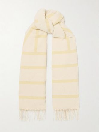 Toteme Étole En Bouclé De Lin Mélangé Jacquard À Franges - Crème
