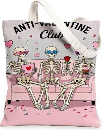 Generic Sacs fourre-tout en toile squelette anti-Saint-Valentin, motif cr&acirc;ne amusant, sacs r&eacute;utilisables, l&eacute;gers et lavables en toile pour O, p&ecirc;che, 13x15 Inc