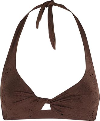 MC2 Saint Barth Femme, Maillots de bain, Brun, Taille: 42 FR Haut de Bikini Triangle Marron Brod&eacute; Floral