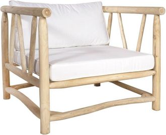 Vente-Unique Fauteuil de jardin en teck avec accoudoirs et coussins - Naturel clair et blanc - TULUM de MYLIA
