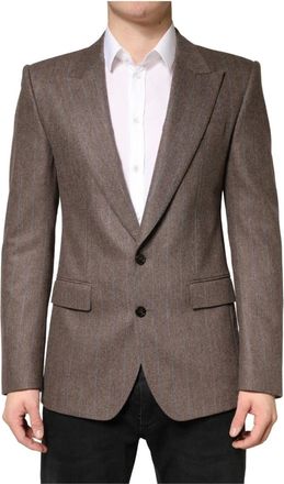 Dolce & Gabbana Homme, Costumes, Brun, Taille: M Blazer &agrave; Rayures Crois&eacute; Simple