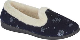 Jo & Joe Pantoufles en velours &agrave; enfiler avec col en fausse fourrure pour femme, bleu marine, 39 EU