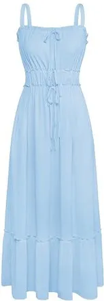 Grace Karin Robe dété décontractée pour femme, bretelles spaghetti, taille haute, coupe trapèze, robe de soleil pour la plage, bleu clair, XXL