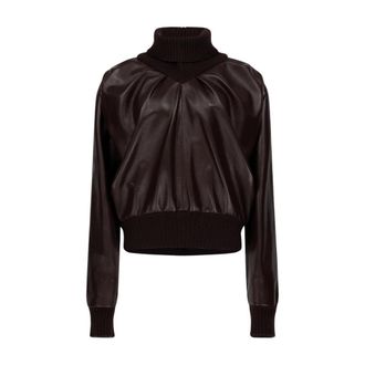 Victoria Beckham Gestricktes Leder-Oberteil mit Kragen - - Knitwear - Damen - Braun - M