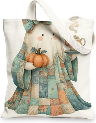 Generic Sacs fourre-tout en toile mignons, motif patchwork, sacs à provisions réutilisables, sacs vintage légers et lavables en toile pour, multicolore, 13x15