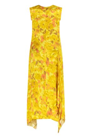 Acne Studios Womens Yellow Asymmetric Printed Dress Acetate