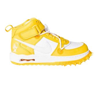 Nike Off White High Top Turnschuhe f&uuml;r Herren/Damen Unisex, Leder (Gelb/Wei&szlig;)