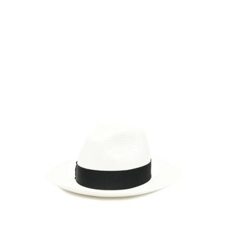 Borsalino Femme, Accessoires, Blanc, Taille: L Ribbon Detail Straw Hat