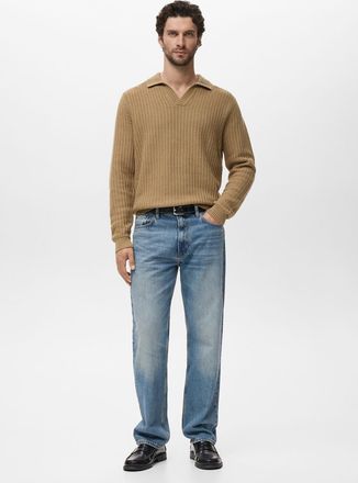 Mango Strukturierter Strickpullover mit Polo-Kragen beige - Herren - XXL - MANGO MAN