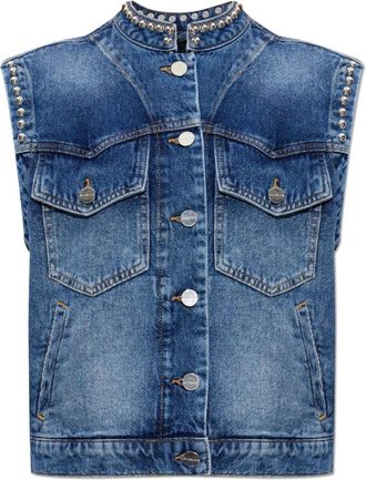 AllSaints Femme, Vestes, Bleu, Taille: 36 FR Mav Studded Denim Waistcoat