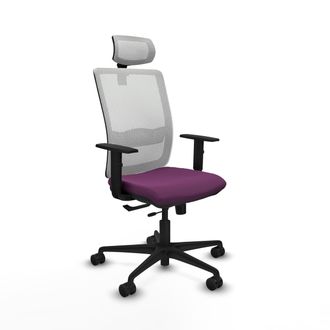 Piqueras y Crespo Ergonomischer Schreibtischstuhl Haches mit 1D-Armen, h&ouml;henverstellbare Lendenwirbelst&uuml;tze und h&ouml;henverstellbares Kopfteil, Wei&szlig; / Violett