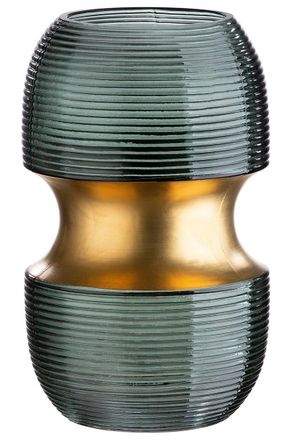 Gilde Deko Vase Glasvase - Moderne Blumenvase mit Rillen Design - Geschenk Geburtstag Tischdeko Weihnachten Hochzeit Goldhochzeit - Farbe: Gr&uuml;n Gold H&ouml;he 22