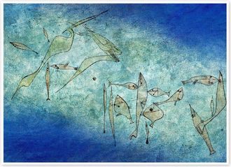 Posterlounge Fischbild Poster von Paul Klee 18 x 13 cm Blau Wandbilder Wanddeko