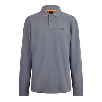 HUGO BOSS Poloshirt f&uuml;r Herren, Mit Kragen, Lang&auml;rmlig (Grau)