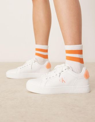 Calvin Klein Jeans Klassische Cupsole-Sneaker in Weiß und Orange