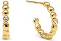 Singularu Boucles dOreilles Créoles Pebble Spark. Laiton avec Finition Dorée à lOr 18Kt et Zirconiums. Bijoux pour Femme