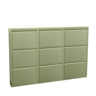 ebuy24 Pisa mit 9 Klappen/T&uuml;ren in Metall gr&uuml;n (150x106x16 cm) - Schuhschrank - Klappbar/faltbar - modern - f&uuml;r Flur & Eingangsbereich - ideal f&uuml;r schmale Fl