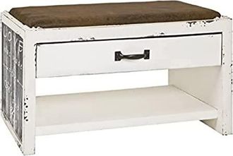 Haku Möbel Schuhbank Motiv, Vintage, MDF, Textilgewebe - Maße: B 72 cm x H 42 cm x T 38 cm, Style: Industrial