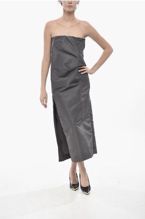 Super Blond Silk Organza Strapless Sheath Dress With Side Slits size 38