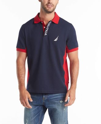 Nautica Herren Poloshirt met korte mouwen, kleurblok-design, piqué-poloshirt Polohemd, Navy, 3XL EU
