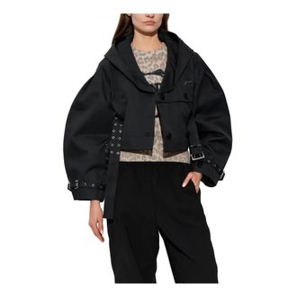 Ganni Femme, Vestes, Noir, Taille: 42 FR Bonded Cotton Short Trench Jacket