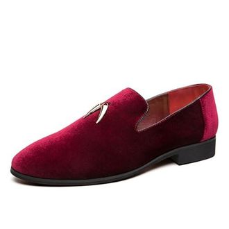 Generic Mocassins tendance &agrave; enfiler en m&eacute;tal &agrave; franges &agrave; bout rond en velours pour homme - Noir, bleu, rouge, Rouge, 45 1/3 EU