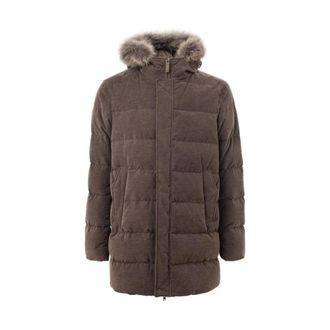 Herno Homme, Vestes, Brun, Taille: L Long Bomber avec Capuche et Fourrure Amovible