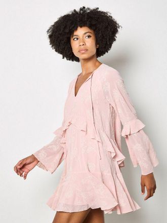Apricot Minikleid gebl&uuml;mtes Chiffon-Minikleid mit Stickerei