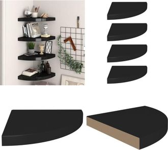 vidaXL Eck-Schweberegale 4 Stk. Schwarz 35x35x3,8 cm mdf - Eckregal - Wandregal - Schwarzes Regal - Schwebender Regal - Wohnwandregal - Home & Living