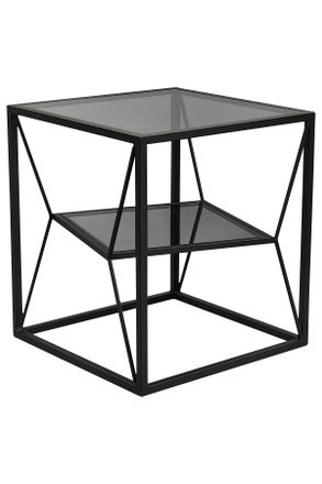 Landscape Beistelltisch, Grau, Schwarz, Metall, Glas, quadratisch, eckig, 40x45x40 cm, offenes Fach, Wohnzimmer, Wohnzimmertische, Beistelltische, Beistelltisch