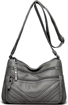 Generic Sacs à bandoulière pour femme, sac à bandoulière en cuir synthétique souple, multi-poches, sac fourre-tout et sacs à main, gris foncé, 10.6inch