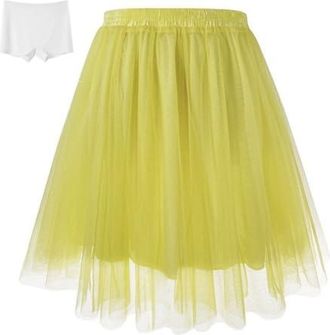 Generic Jupe Courte en Tulle pour Femme, Jupe Bouffante &Eacute;vas&eacute;e Pliss&eacute;e Taille Haute en Maille L&eacute;g&egrave;re, Mini Jupe Ample pour Superposition Et Usage Quotidien,Ja