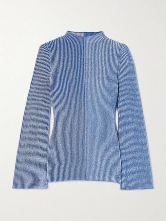 Escvdo Dual Pullover Aus Gerippter Baumwolle Mit Stehkragen - Blau