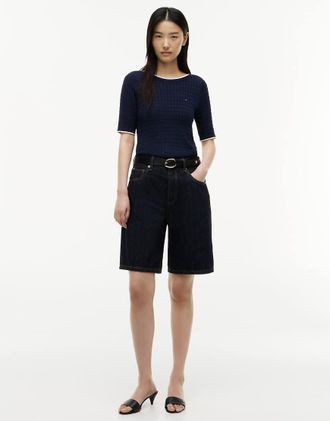 Tommy Hilfiger Bermuda droit en jean &agrave; taille haute - Bleu fonc&eacute;