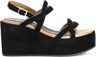 Caf&egrave;noir Sandales Compens&eacute;es En Daim &Agrave; Brides Crois&eacute;es, Pour Femme, Couleur Noir, Taille 38