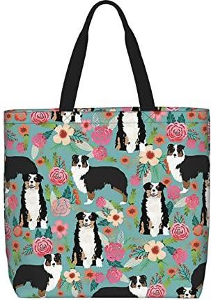 Generic Sac Fourre-Tout Bergers Australiens Sac &Agrave; Main D&eacute;contract&eacute; Personnaliser Avec Poign&eacute;es Sacs En Toile &Eacute;paule, Pour Filles, Burea, Voyage, Shopping
