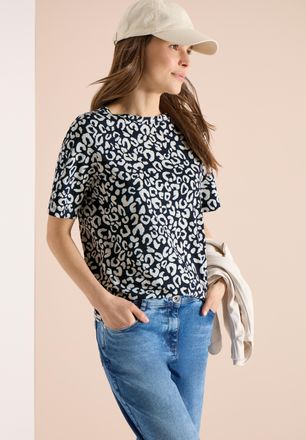 Cecil T-Shirt CECIL, Damen, Gr. XL (44), schwarz-wei&szlig; (urban dunkelblau), Jersey, Obermaterial: 100% Baumwolle, regular fit normal, U-Boot-Ausschnitt, Shirt