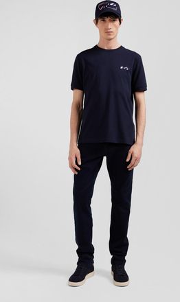 Eden Park T-shirt Manches Courtes En Coton Bleu Marine Broderie Cercl&eacute;e Coupe Regular
