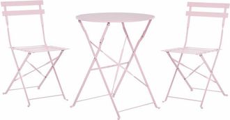 Beliani Balkonset Pastellrosa Stahl 3-Teilig Runder Tisch mit 2 Stühlen Zusammenklappbar Modern Französicher Stil Terrasse Garten Outdoor Ausstattung