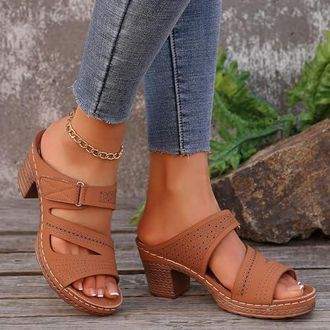 Generic Sandales d&eacute;t&eacute; d&eacute;contract&eacute;es &agrave; bout ouvert pour femme - Large largeur - Confortables - Sandales de plage habill&eacute;es - Sandales d&eacute;t&eacute; tendance, marron, 39