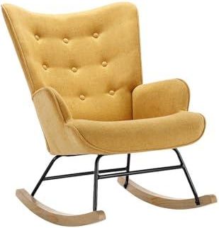 Vente-Unique Fauteuil à Bascule en Tissu chiné Jaune Moutarde ELMINA II