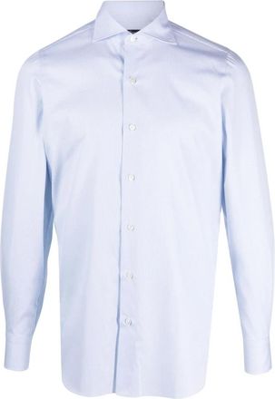 Finamore Blaues Baumwollhemd mit Tonaler Naht - - Shirts - Herren - Blau - 5XL